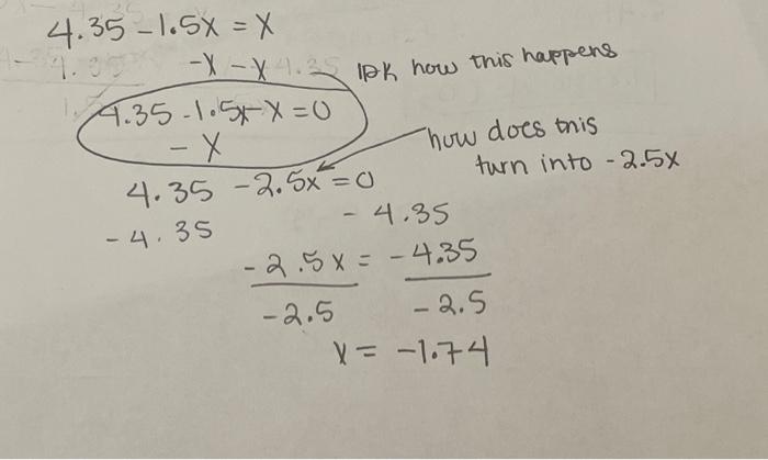 Solved How does the -1.5x turn into -2.5x when solving for | Chegg.com