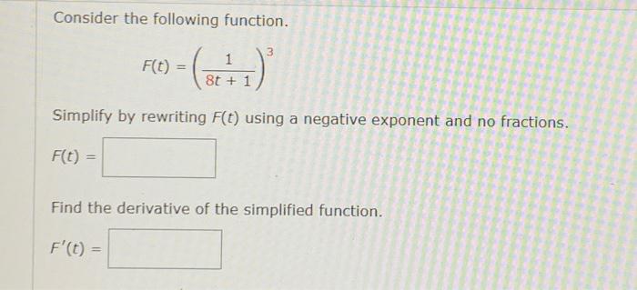 Solved Consider the following function. 3 F(t) = (+) 1 8t + | Chegg.com