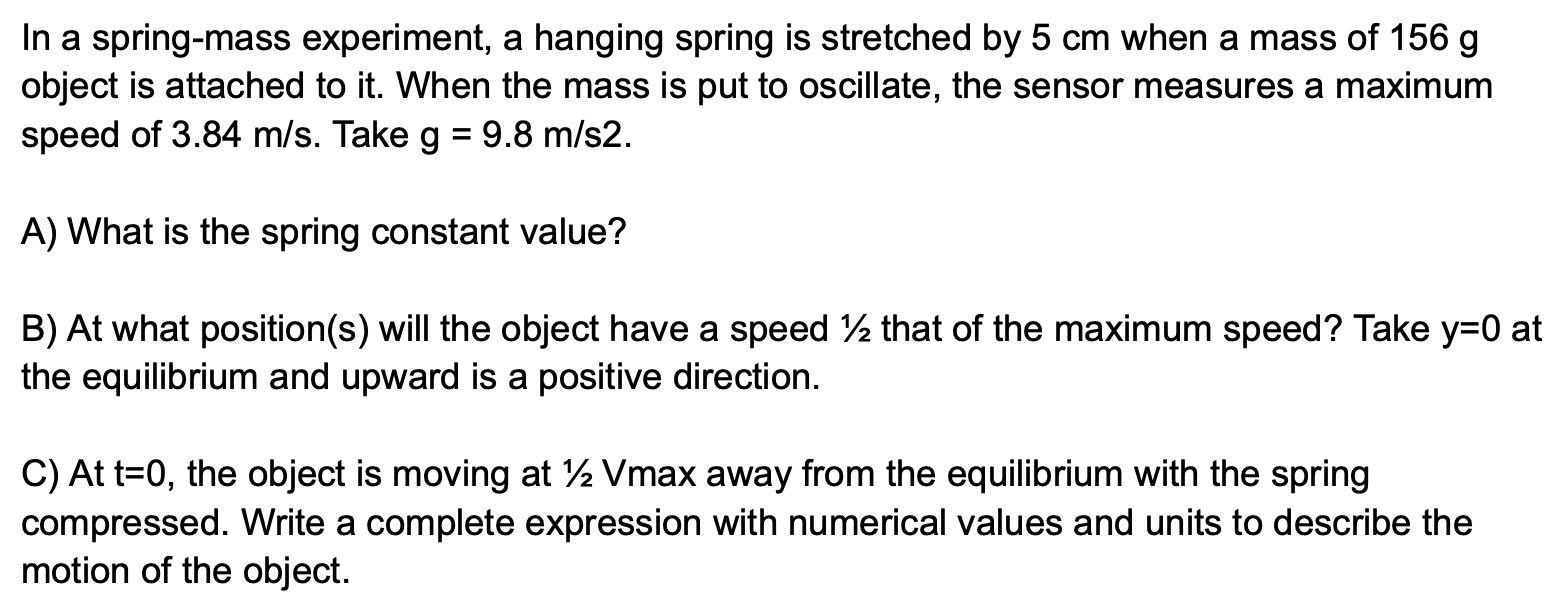 Solved In a spring-mass experiment, a hanging spring is | Chegg.com