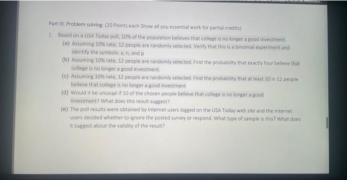 Solved Part Hil. Problem solving: (20 Points each Show all | Chegg.com