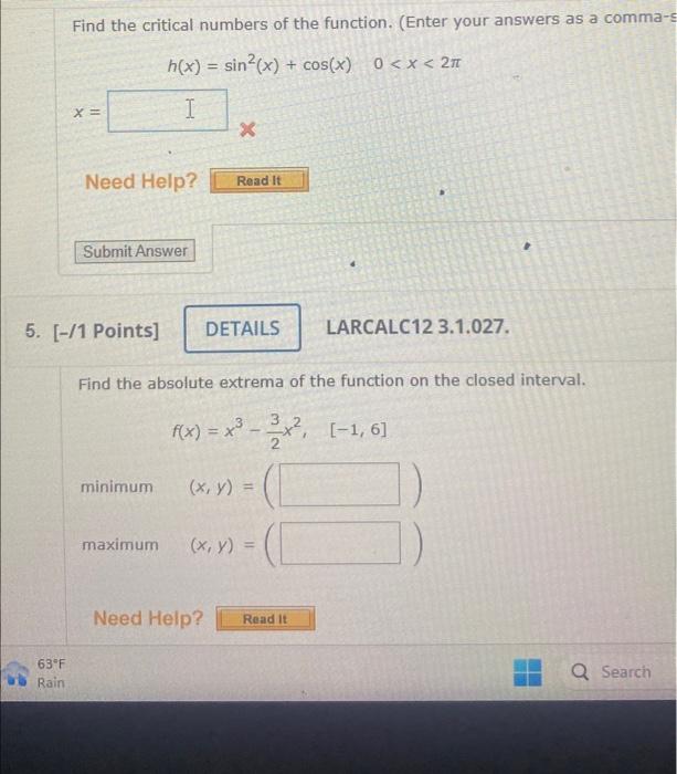 Solved Find the critical numbers of the function. (Enter | Chegg.com