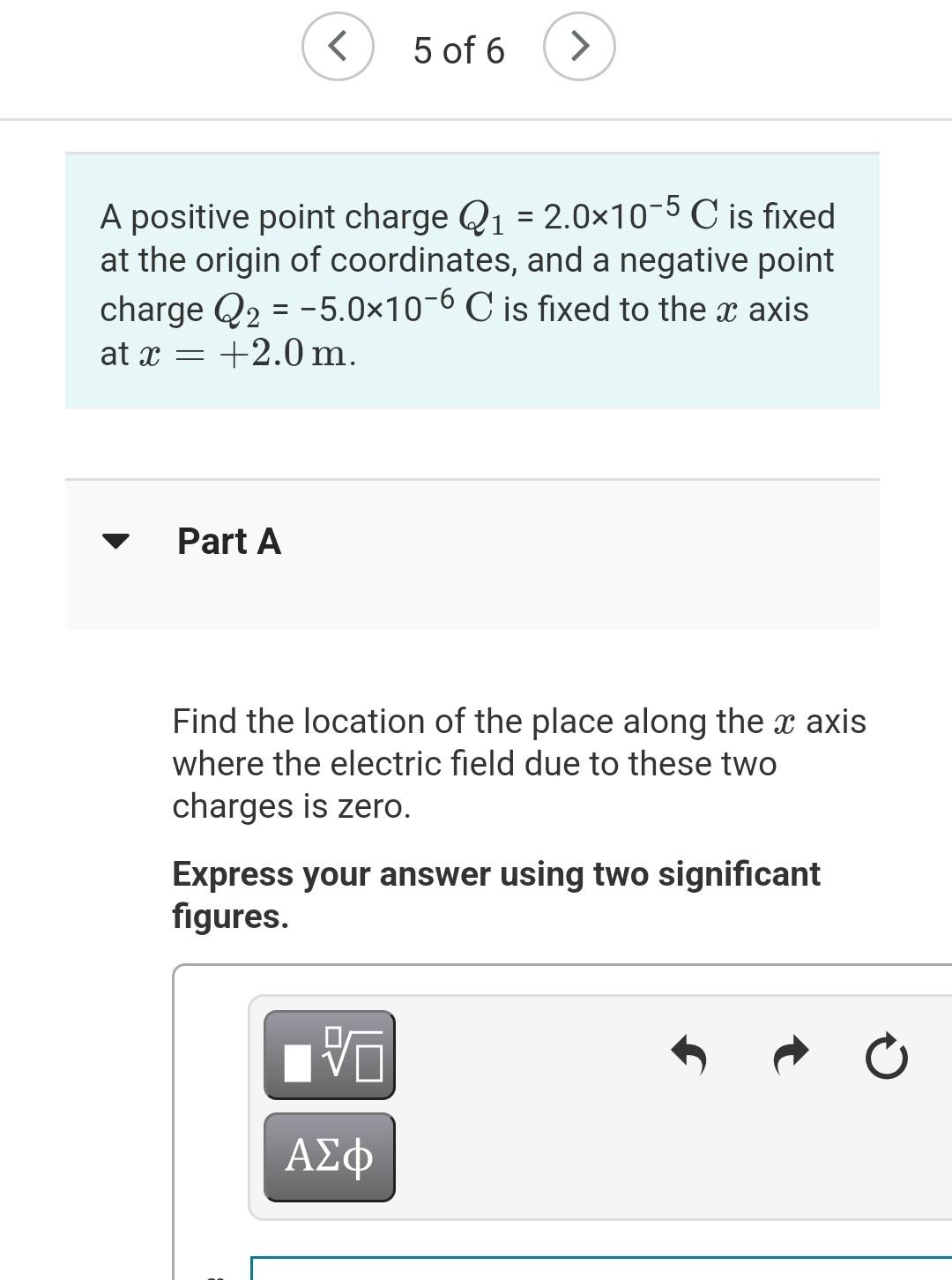 Solved 5 of 6 A positive point charge Q1=2.0×10−5C is fixed | Chegg.com
