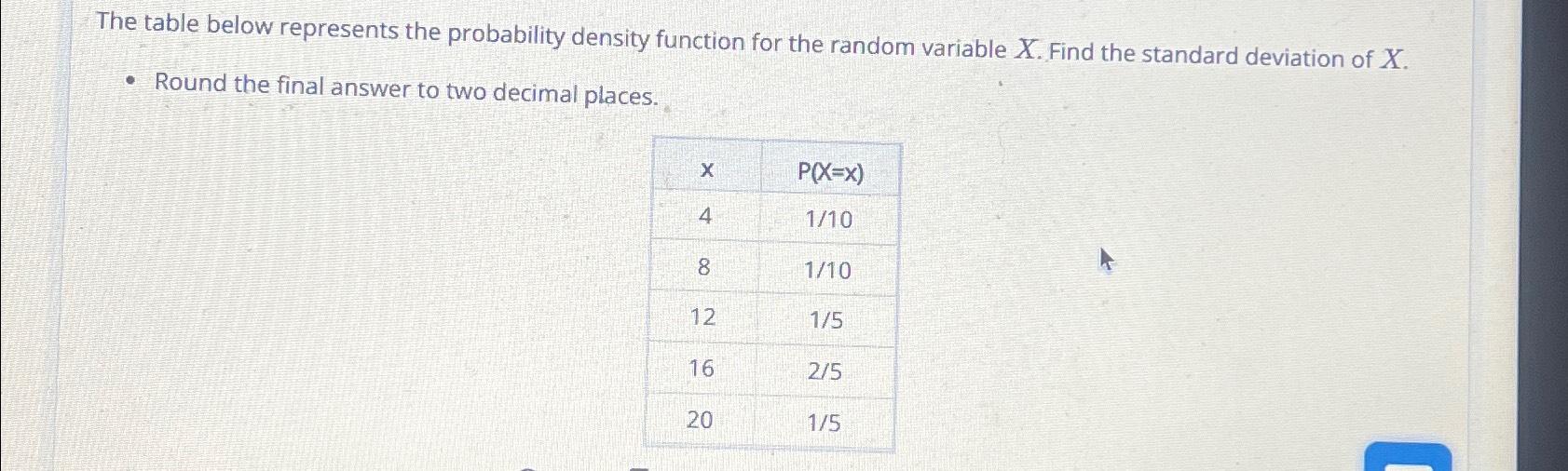 Solved The table below represents the probability density | Chegg.com