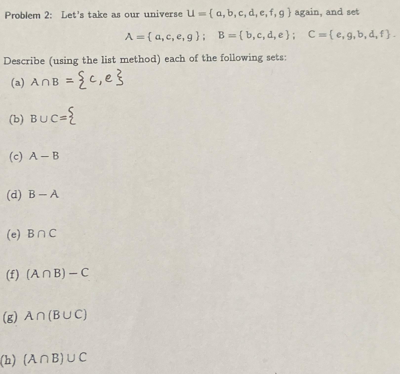 Solved Problem 2: Let's take as our universe | Chegg.com