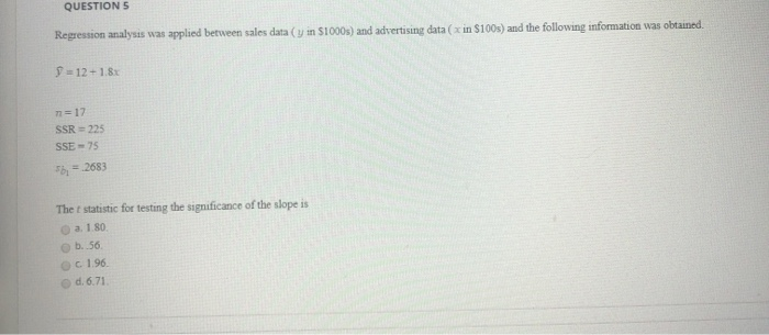 Solved QUESTIONS Regression analysis was applied between | Chegg.com