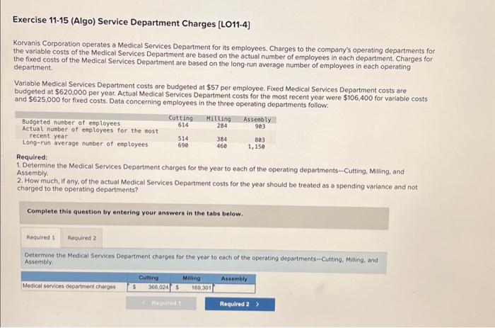 Solved Exercise 11-15 (Algo) Service Department Charges | Chegg.com