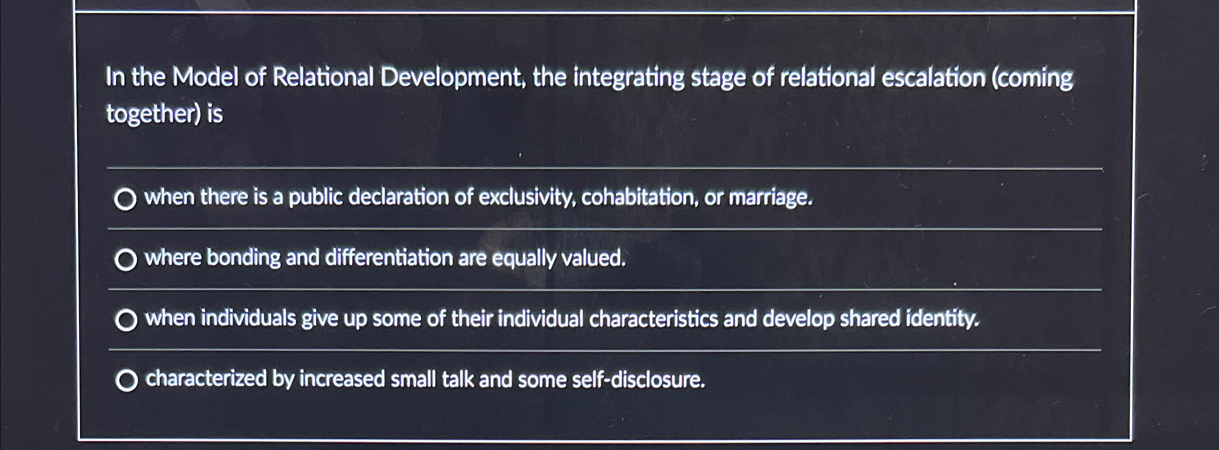 Solved In the Model of Relational Development, the | Chegg.com