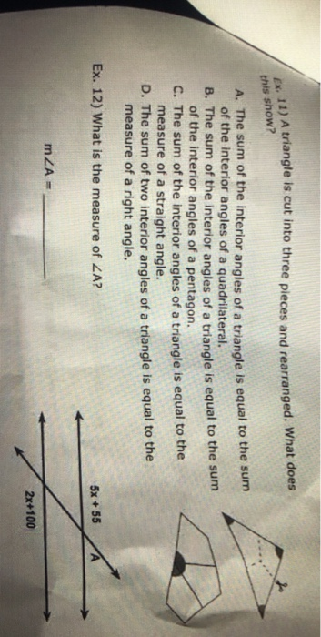 Solved 11) A triangle is cut into three pieces and | Chegg.com