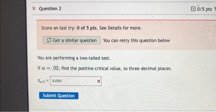 Solved You are performing a two-tailed test. If α=.02, find | Chegg.com