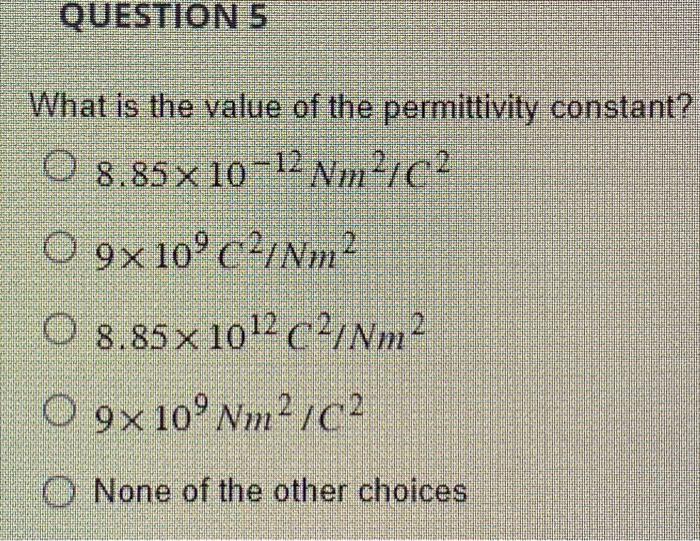 Solved What is the value of the permittivity constant? | Chegg.com