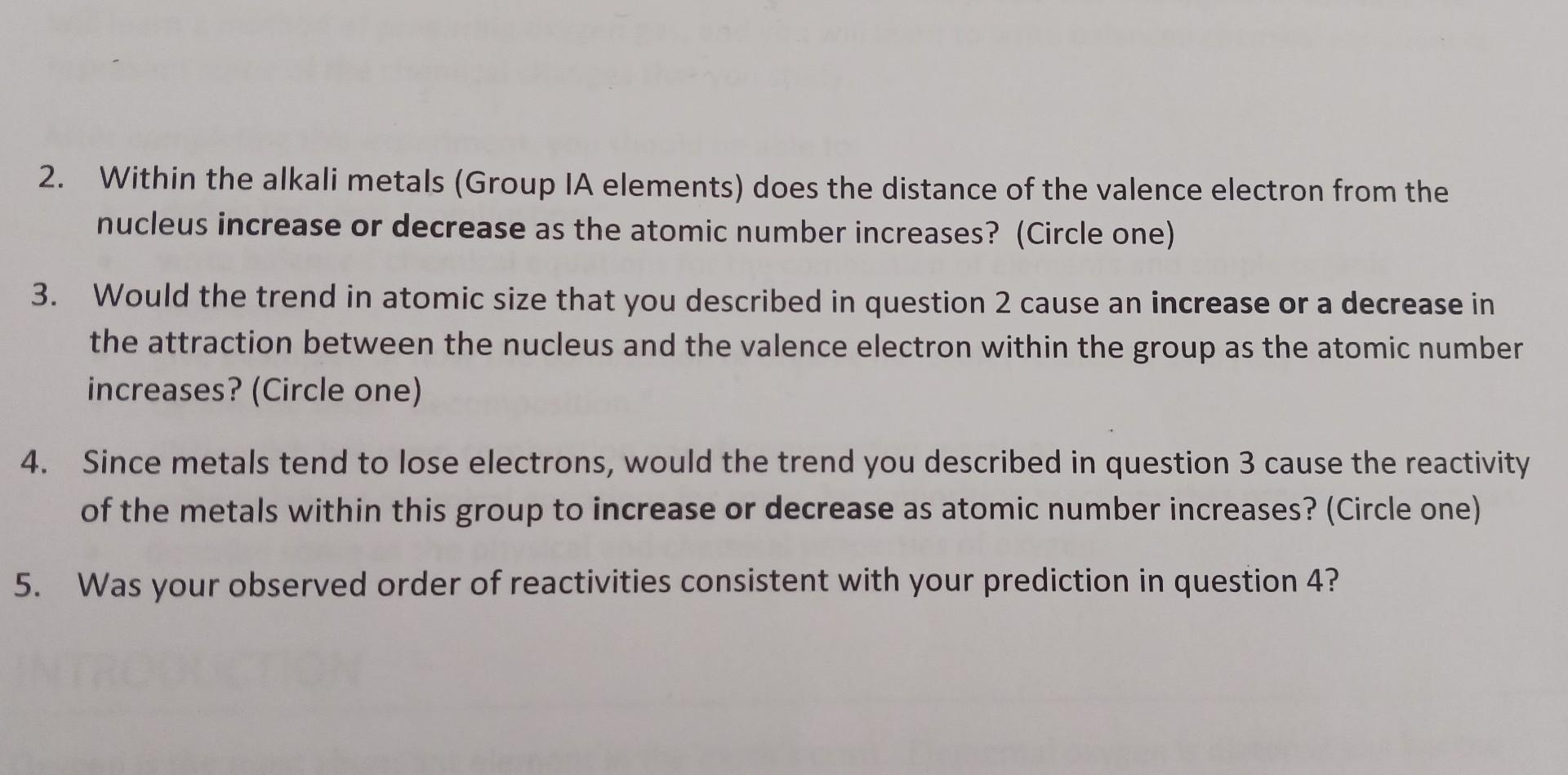 Solved 2. Within the alkali metals (Group IA elements) does | Chegg.com