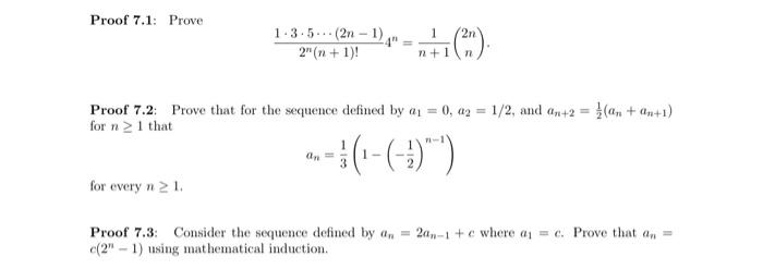 Solved Proof 7.1: Prove 2n(n+1)!1⋅3⋅5⋯(2n−1)4n=n+11(2nn) | Chegg.com
