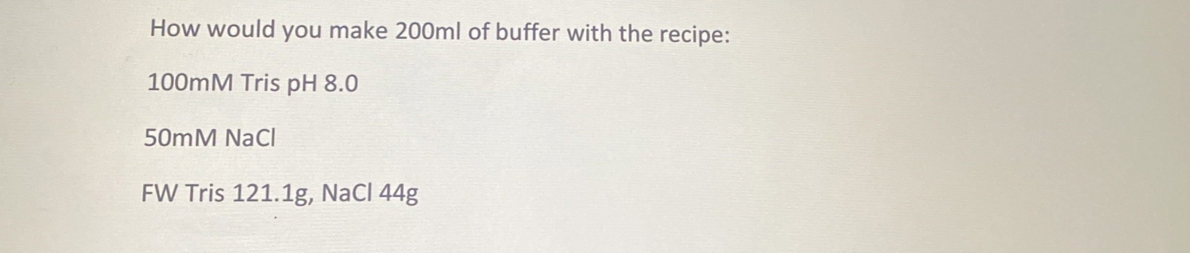 Solved How would you make 200ml of buffer with the | Chegg.com