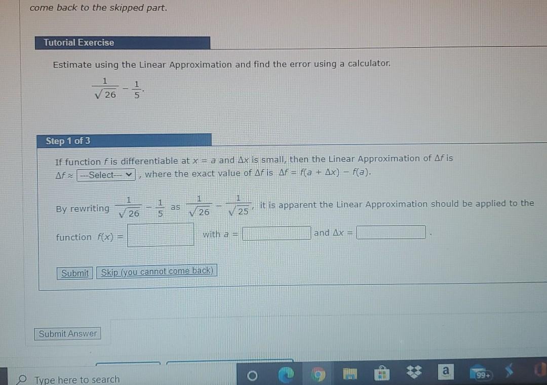 Solved come back to the skipped part. Tutorial Exercise | Chegg.com