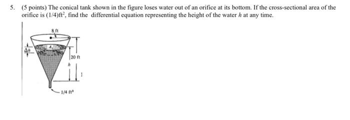 Solved 5. (5 points) The conical tank shown in the figure | Chegg.com