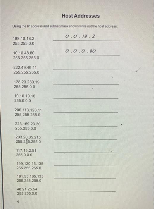 Host Addresses Using the IP address and subnet mask | Chegg.com