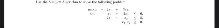 Solved Use the Simplex Algorithm to solve the following | Chegg.com