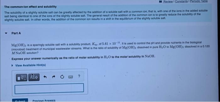 Solved Review Constants Periodic Table The common-lon effect | Chegg.com