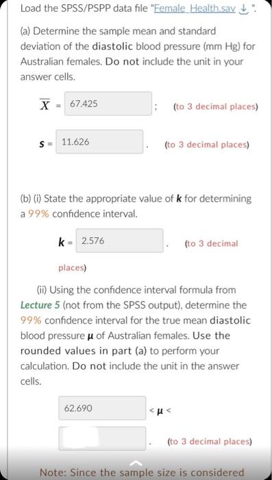 Solved Load the SPSS/PSPP data file "Female Health.sav ↓ ". | Chegg.com