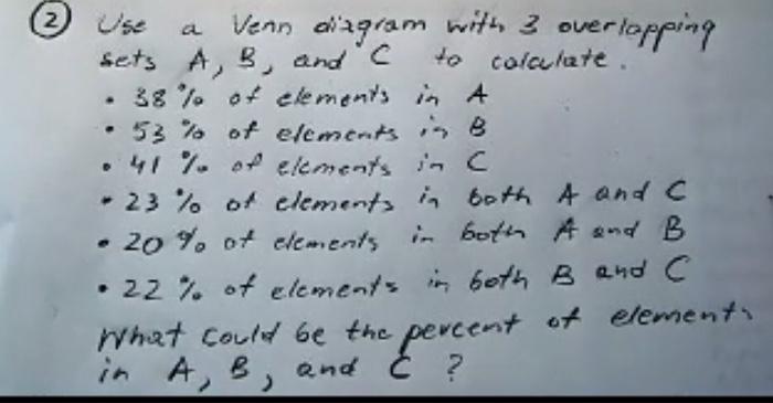 Solved 2 Venn diagram with 3 overlapping sets AB and C to | Chegg.com
