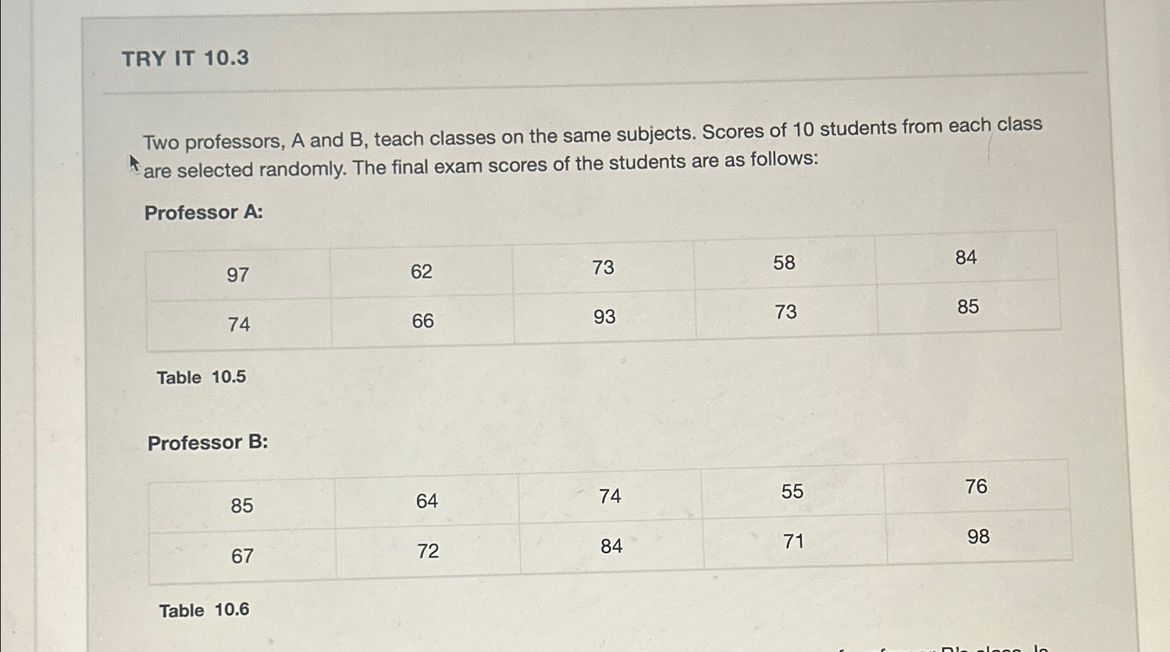 TRY IT 10.3Two professors, A and B, ﻿teach classes on | Chegg.com
