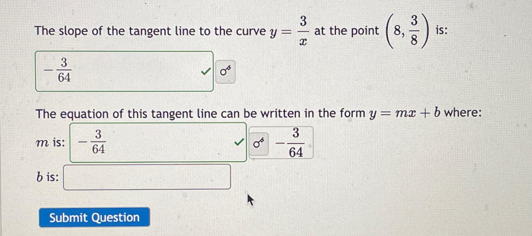 Solved The slope of the curve y=3x ﻿at the point (8,38).The | Chegg.com
