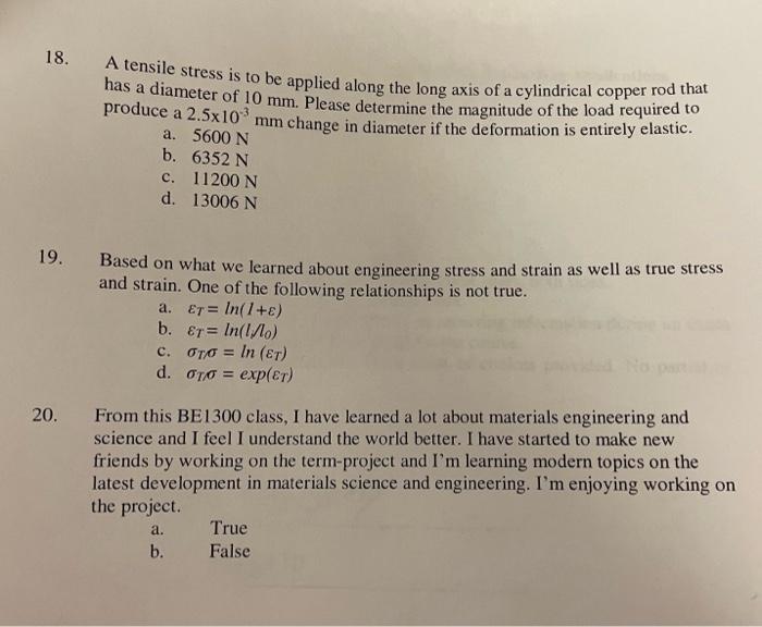 Solved 18. A tensile stress is to be applied along the long | Chegg.com