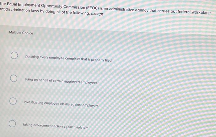 Solved The Equal Employment Opportunity Commission (EEOC) is | Chegg.com