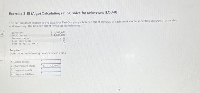 Solved Exercise 3-18 (Algo) Calculating ratios; solve for | Chegg.com Solved Exercise 3-18 (Algo) Calculating ratios; solve for | Chegg.com