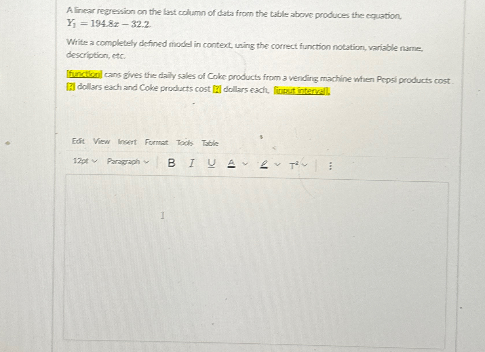 Solved A linear regression on the last column of data from | Chegg.com