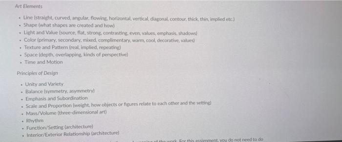 write a paragraph about the types of art elements and | Chegg.com