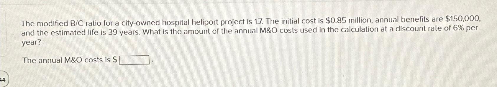 Solved The modified BC ﻿ratio for a city-owned hospital | Chegg.com