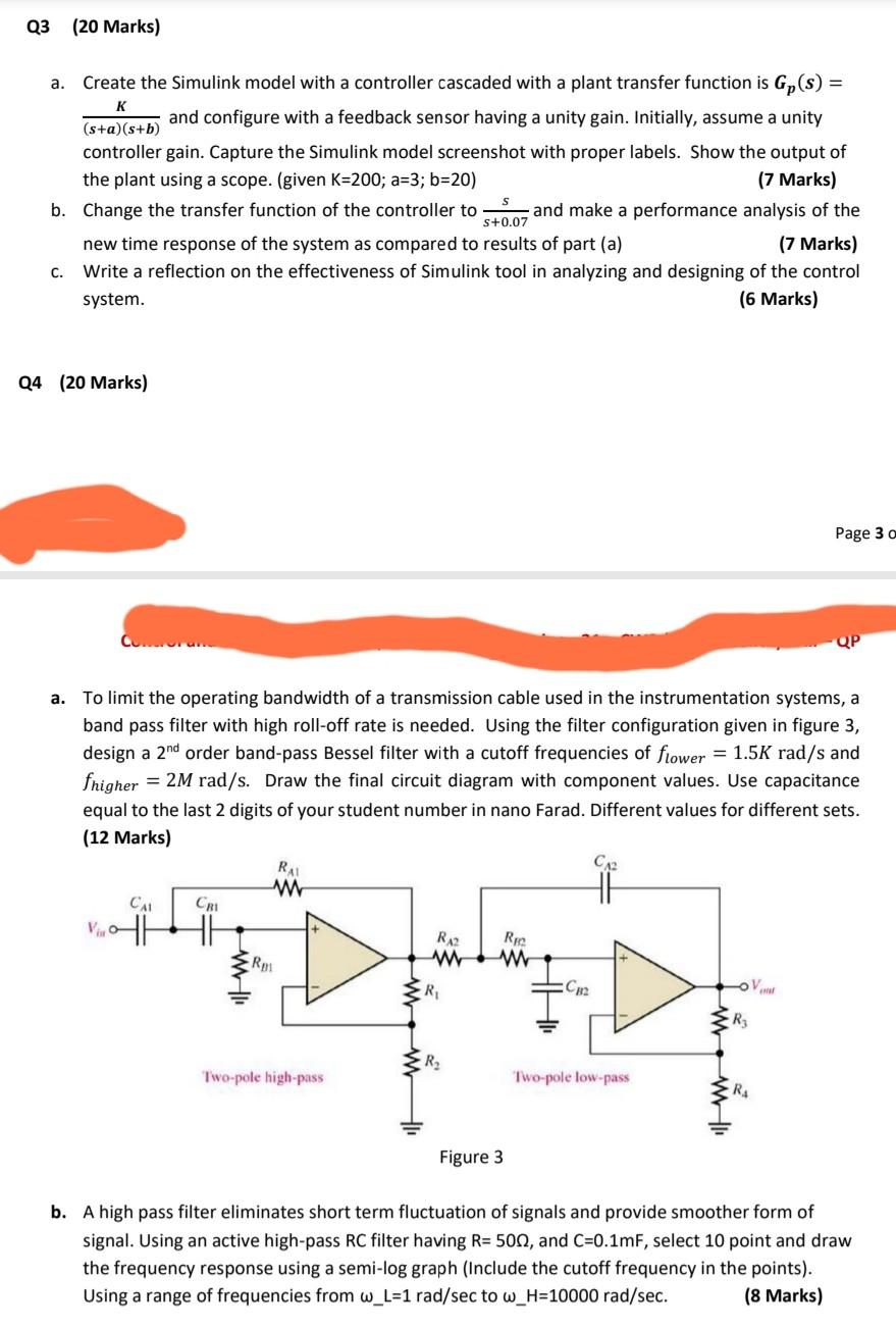 Q3 (20 Marks) a. Create the Simulink model with a | Chegg.com