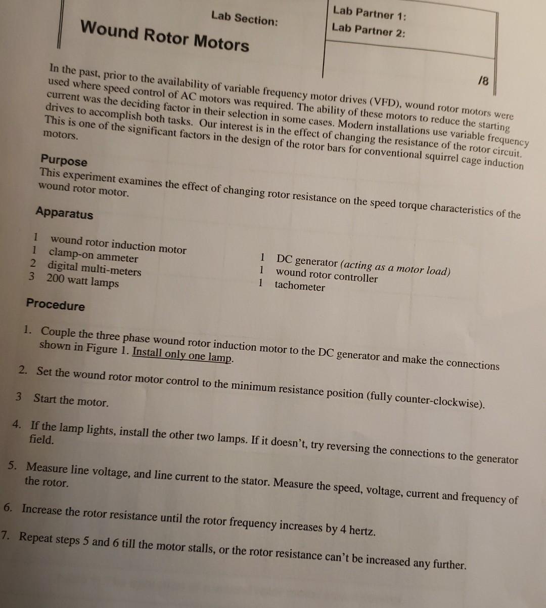 Solved 1. Couple the three phase wound rotor induction motor | Chegg.com