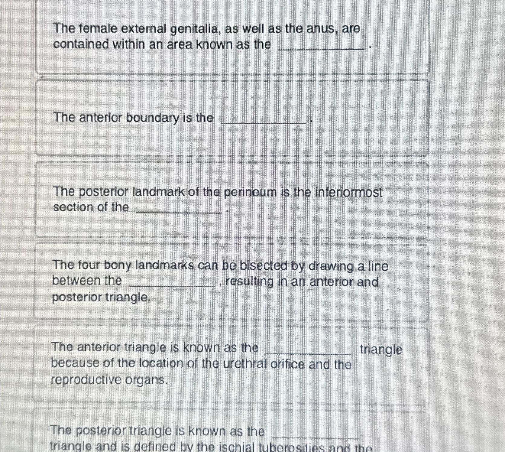 The female external genitalia, as well as the anus, | Chegg.com