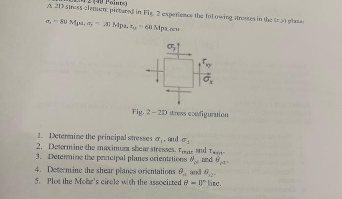 Solved A 2D stress element pictured in Fig. 2 experience the | Chegg.com