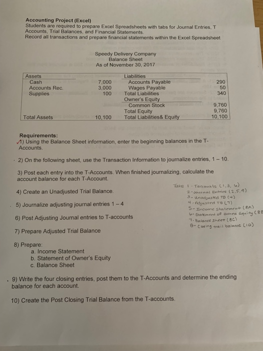 Solved Accounting Project (Excel) Students are required to | Chegg.com