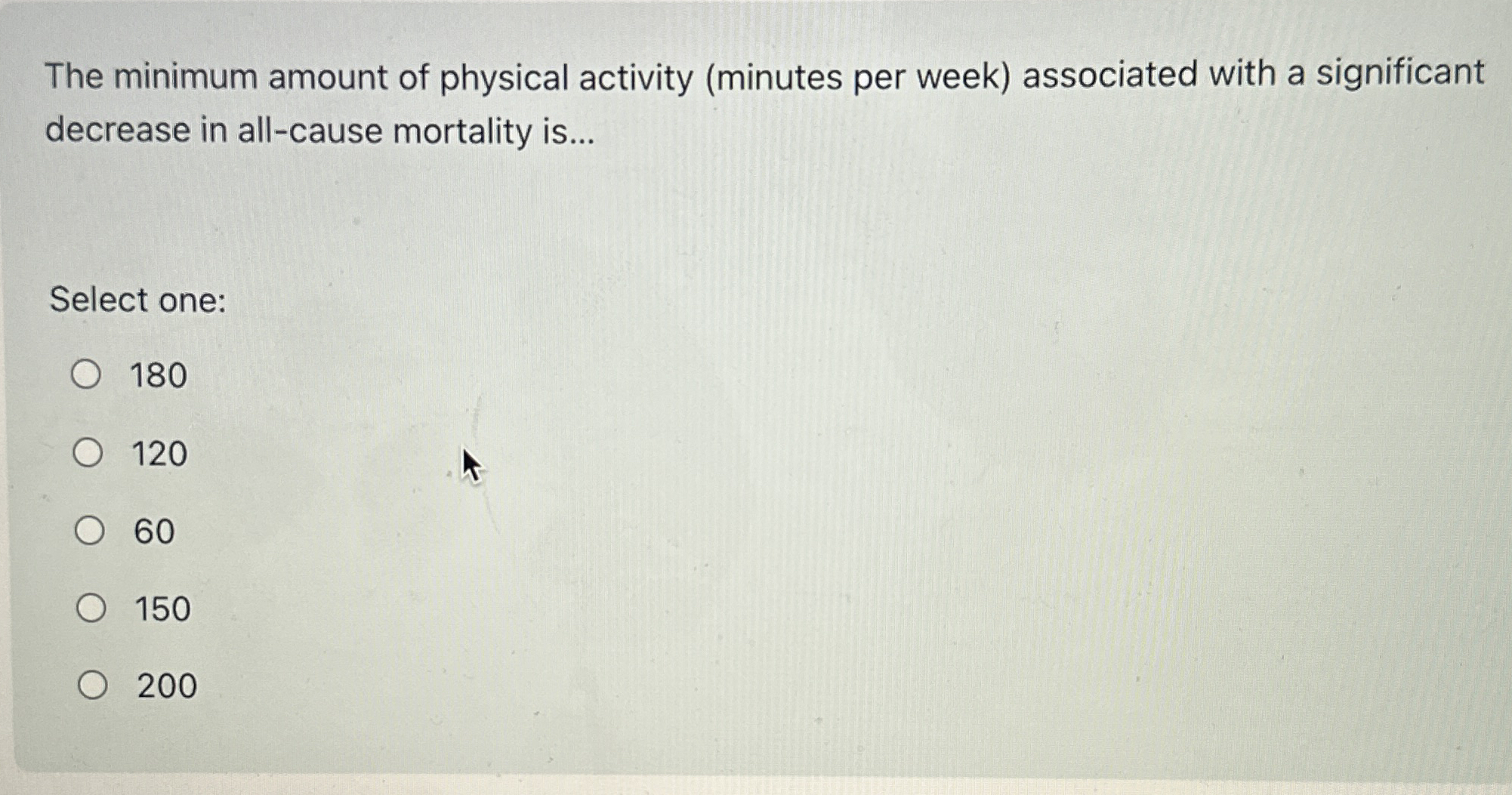 Solved The minimum amount of physical activity (minutes per | Chegg.com