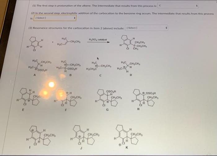 Solved (1) The first step is protonation of the alkene. The | Chegg.com