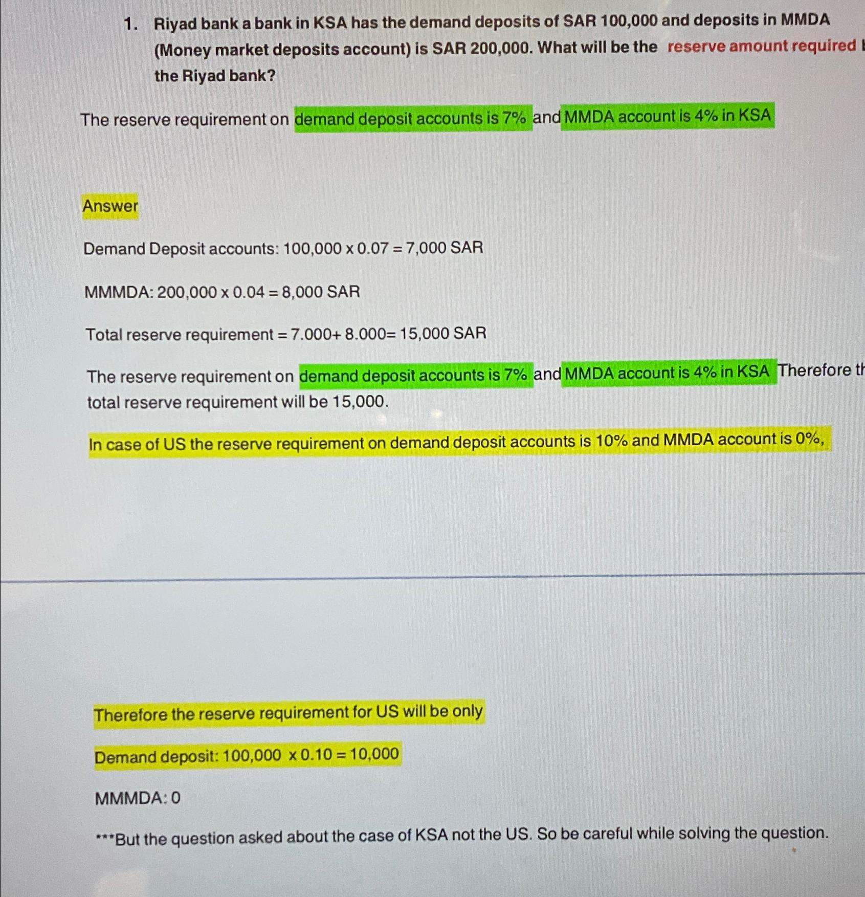 Solved Riyad bank a bank in KSA has the demand deposits of | Chegg.com