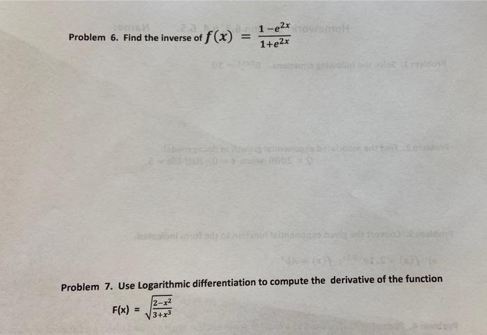 Solved 1 E2x Problem 6 Find The Inverse Of F X 1 E2x Bat