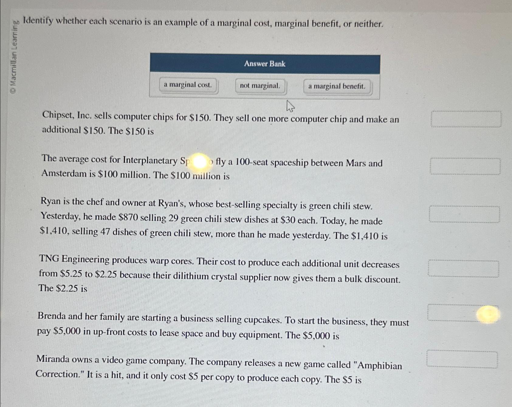 Solved an Identify whether each scenario is an example of a | Chegg.com