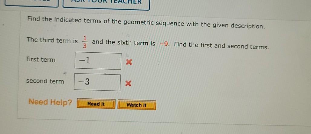 Solved HER Find the indicated terms of the geometric | Chegg.com