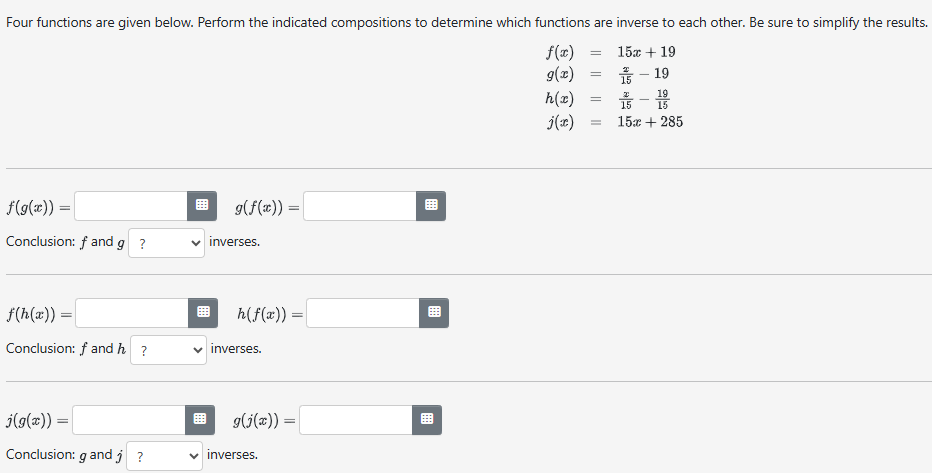 Solved Four functions are given below. Perform the indicated | Chegg.com