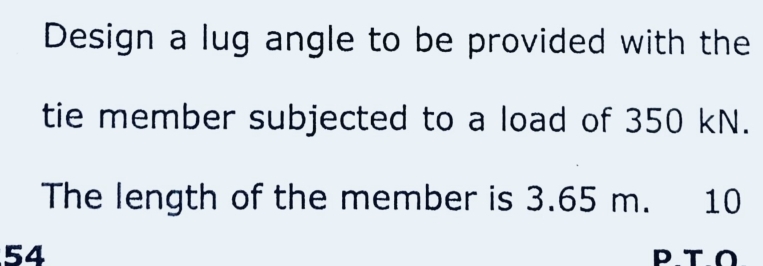 Solved Design a lug angle to be provided with the tie member | Chegg.com