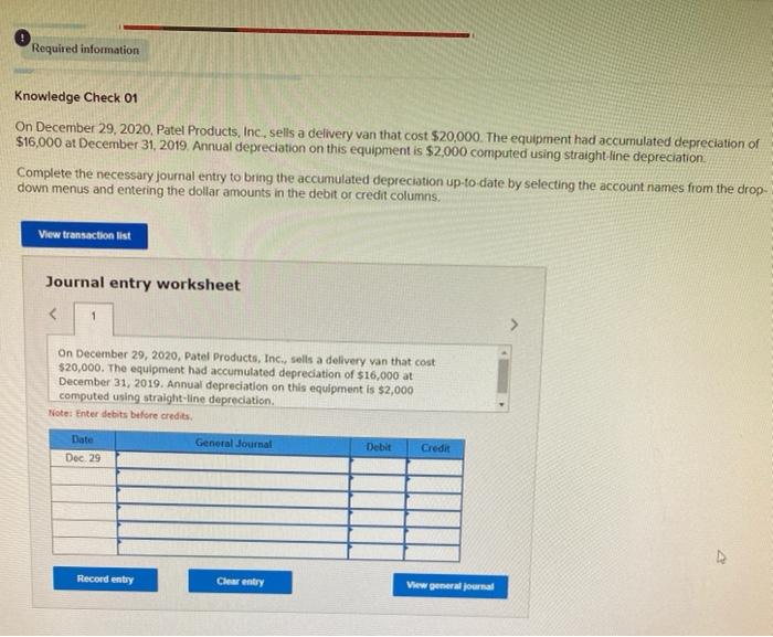 Solved Required information Knowledge Check 01 On December | Chegg.com