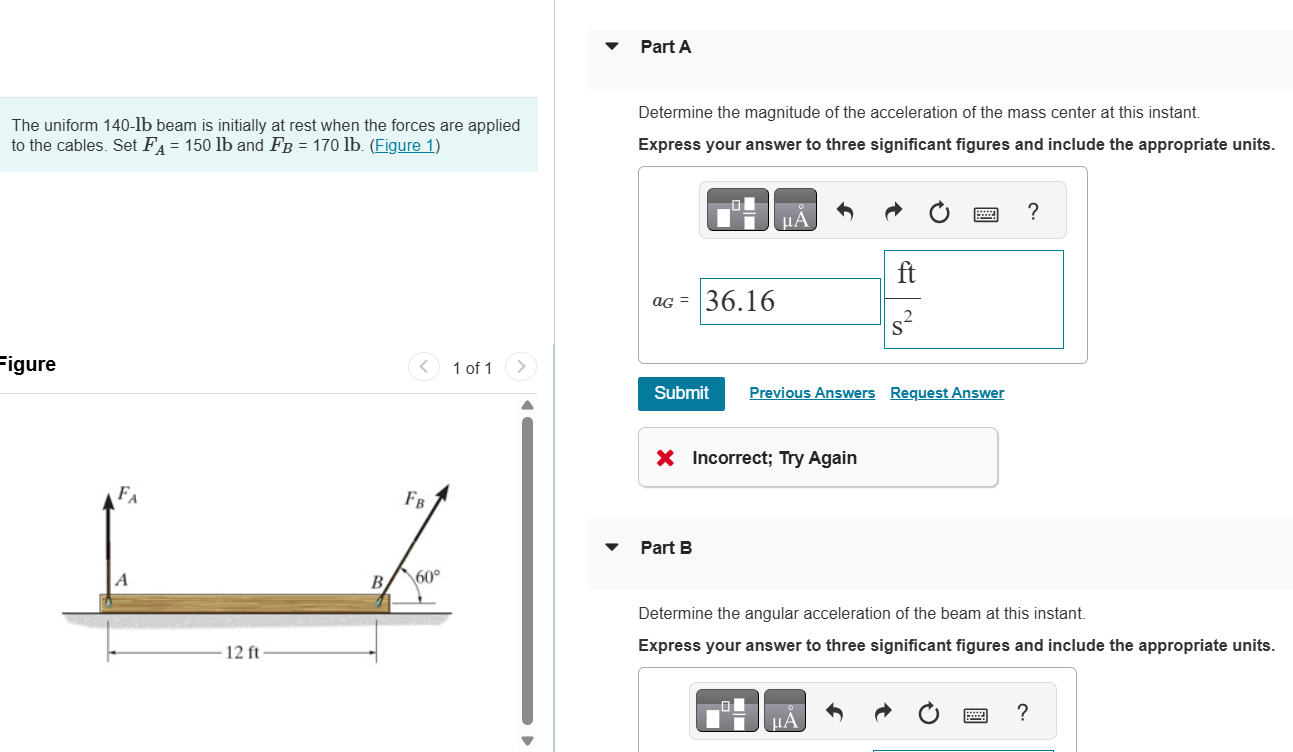 Solved Part AThe uniform 140-lb ﻿beam is ﻿initially at ﻿rest | Chegg.com