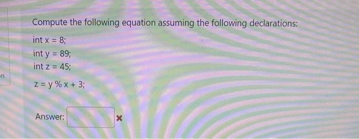 Solved Compute the following equation assuming the following | Chegg.com