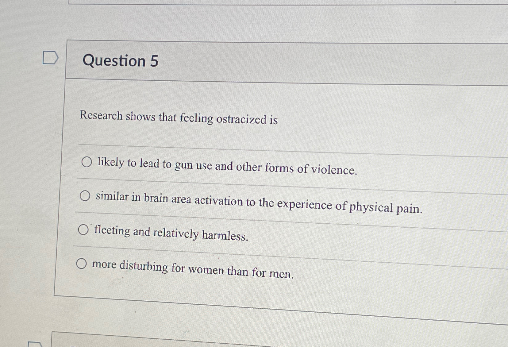 Solved Question 5Research shows that feeling ostracized | Chegg.com
