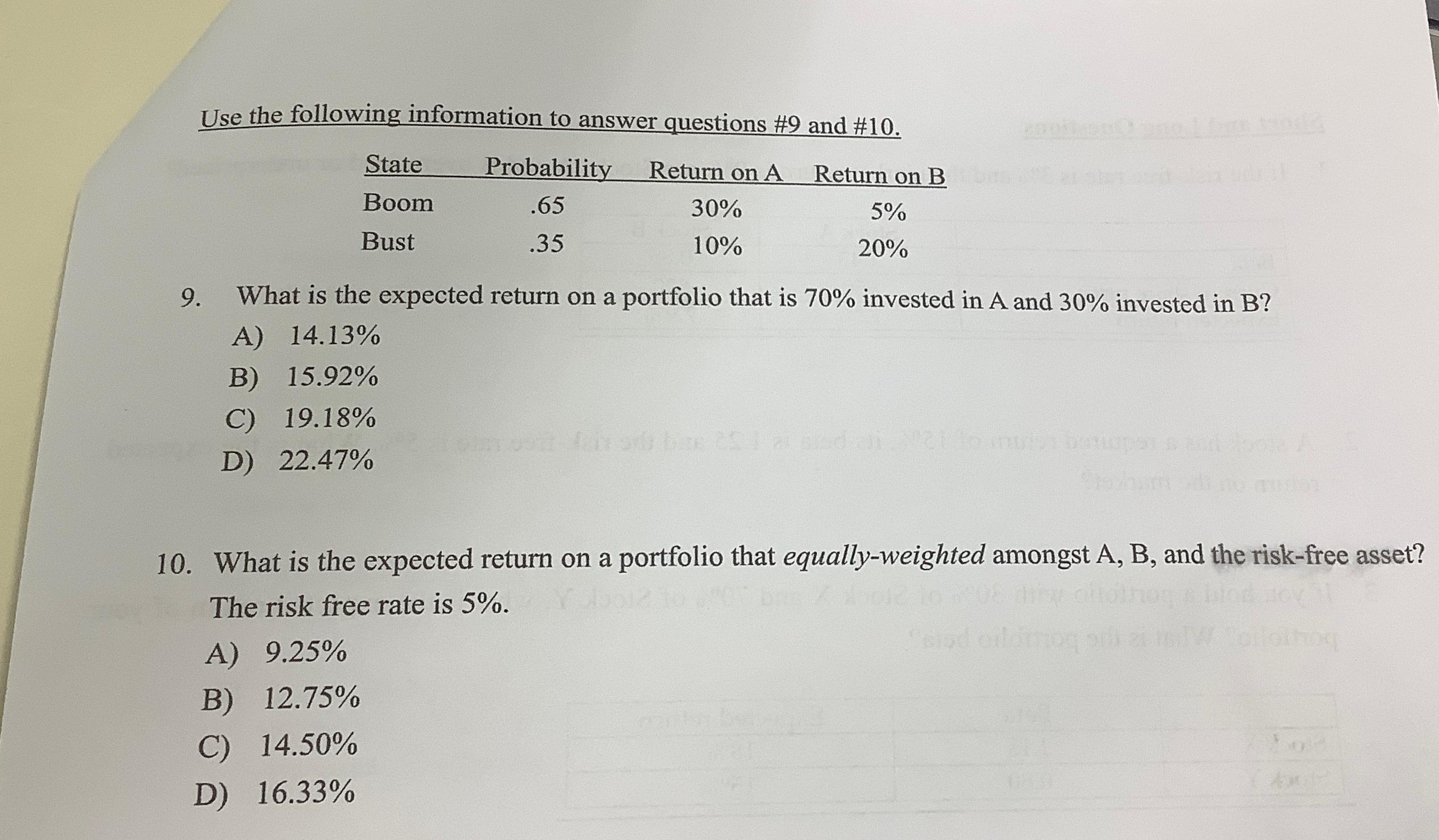 Solved Use the following information to answer questions #9 | Chegg.com